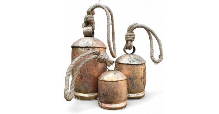 Set of 3 Metal Christmas Bells in Rustic Brass – Just $23.98! - Common ...